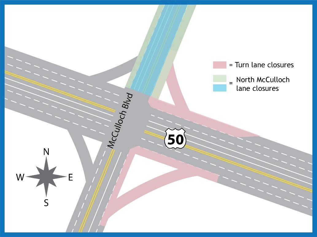 McCulloch Boulevard Turn lane Closures on US 50 project map — Colorado ...