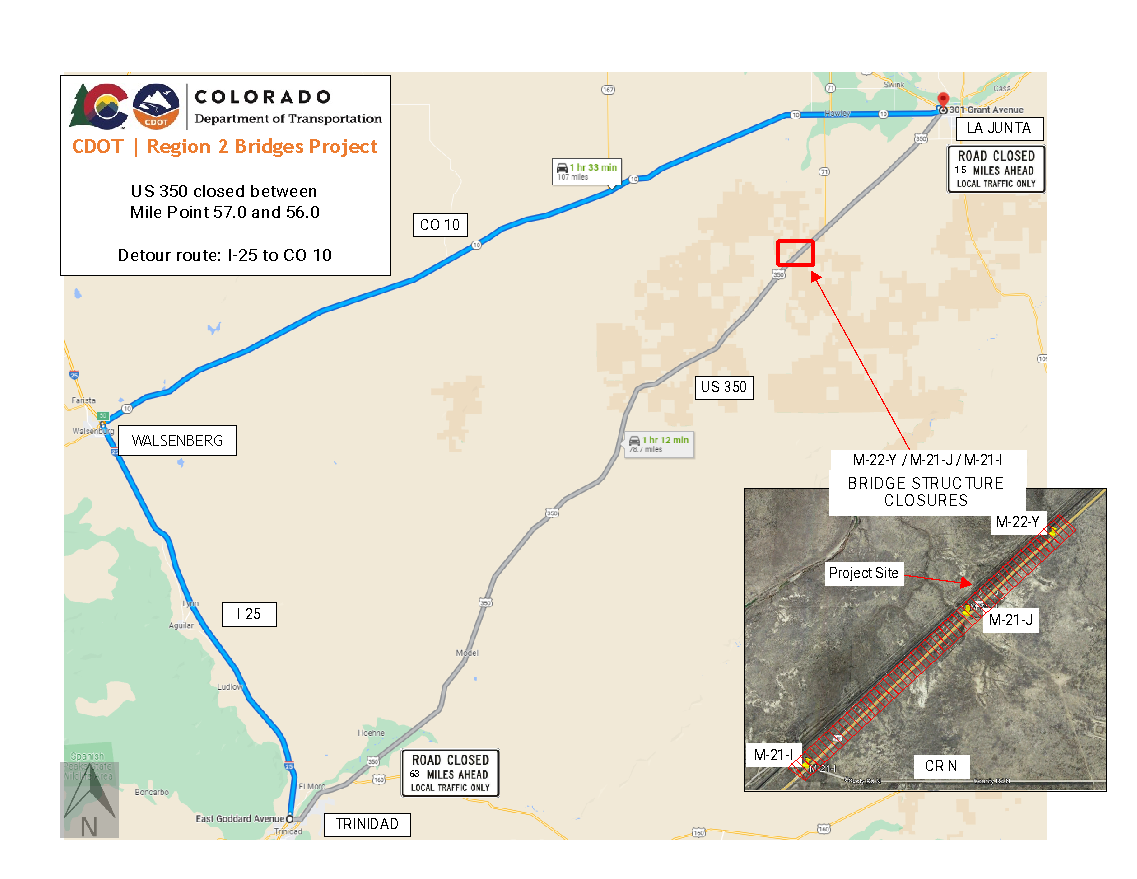 Region 2 Bridges Project Detour Map at US 350 — Colorado Department of ...