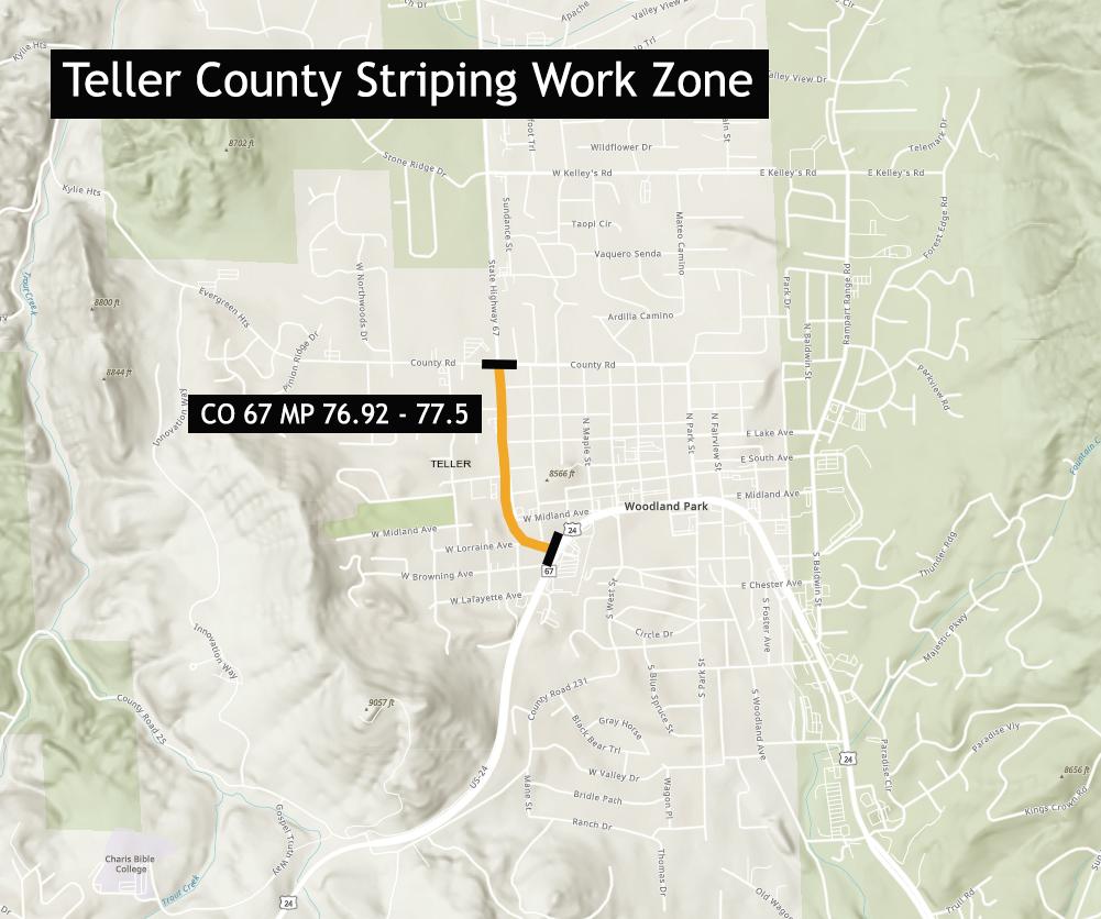 Teller County Striping project map — Colorado Department of Transportation
