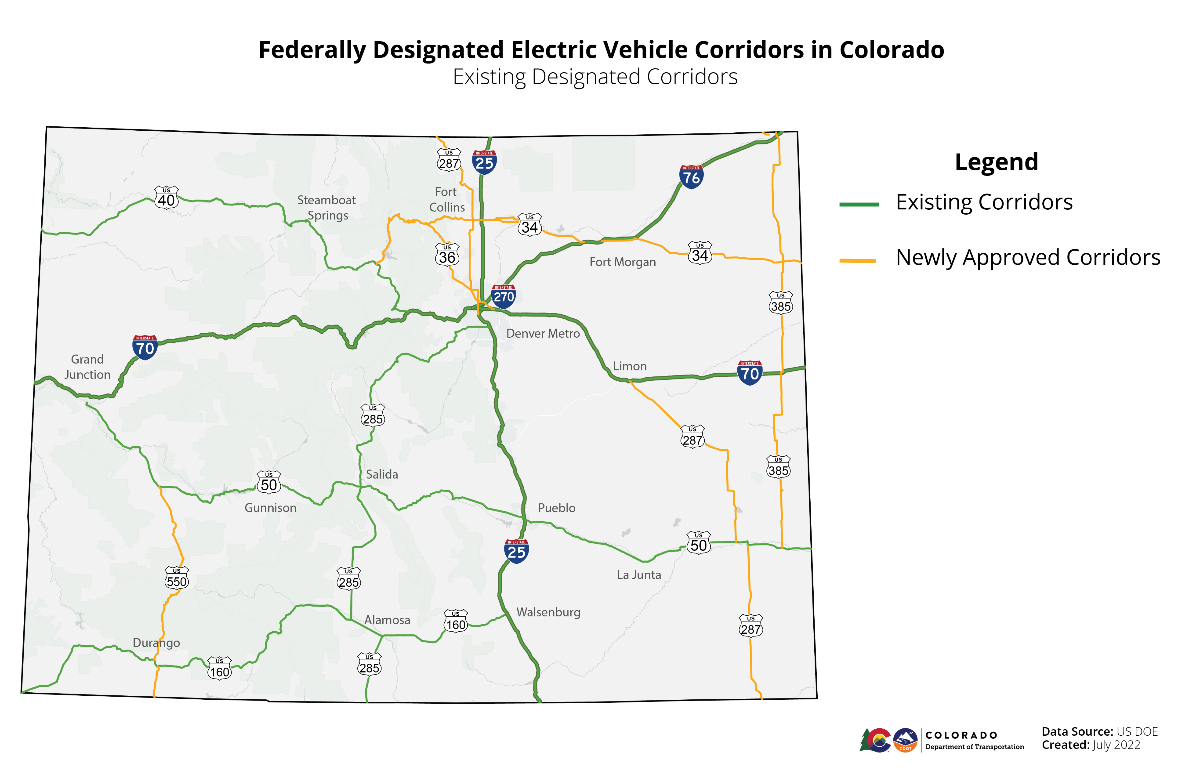 Federally Designated Electric Vehicle Corridors in Colorado map ...