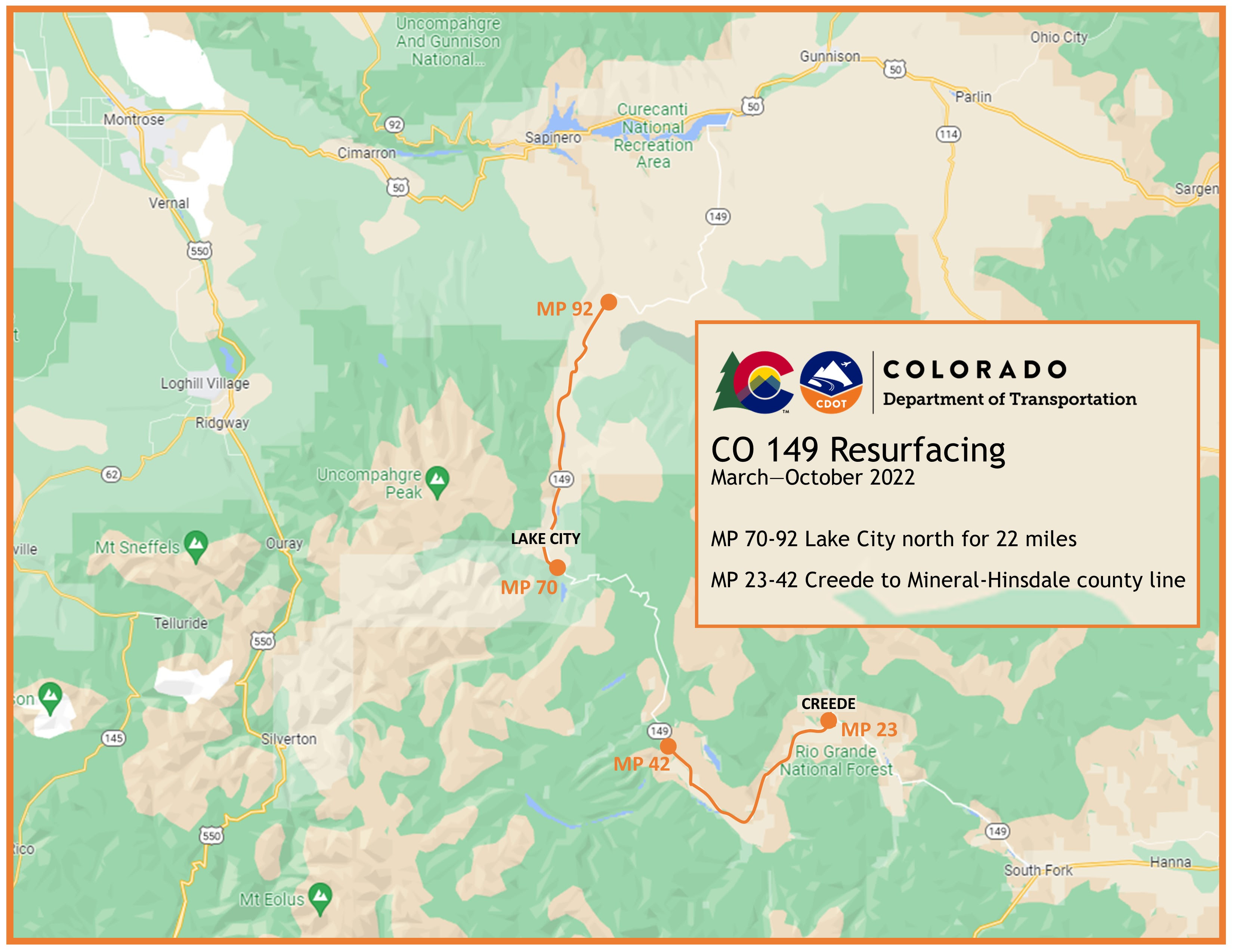 CO 149 Lake City & Creede Resurfacing project map — Colorado Department ...