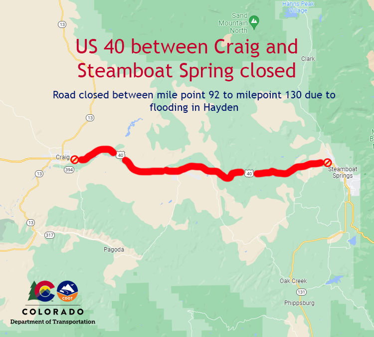 Closure map of US 40 closure between Craig and Steamboat Springs - Road ...