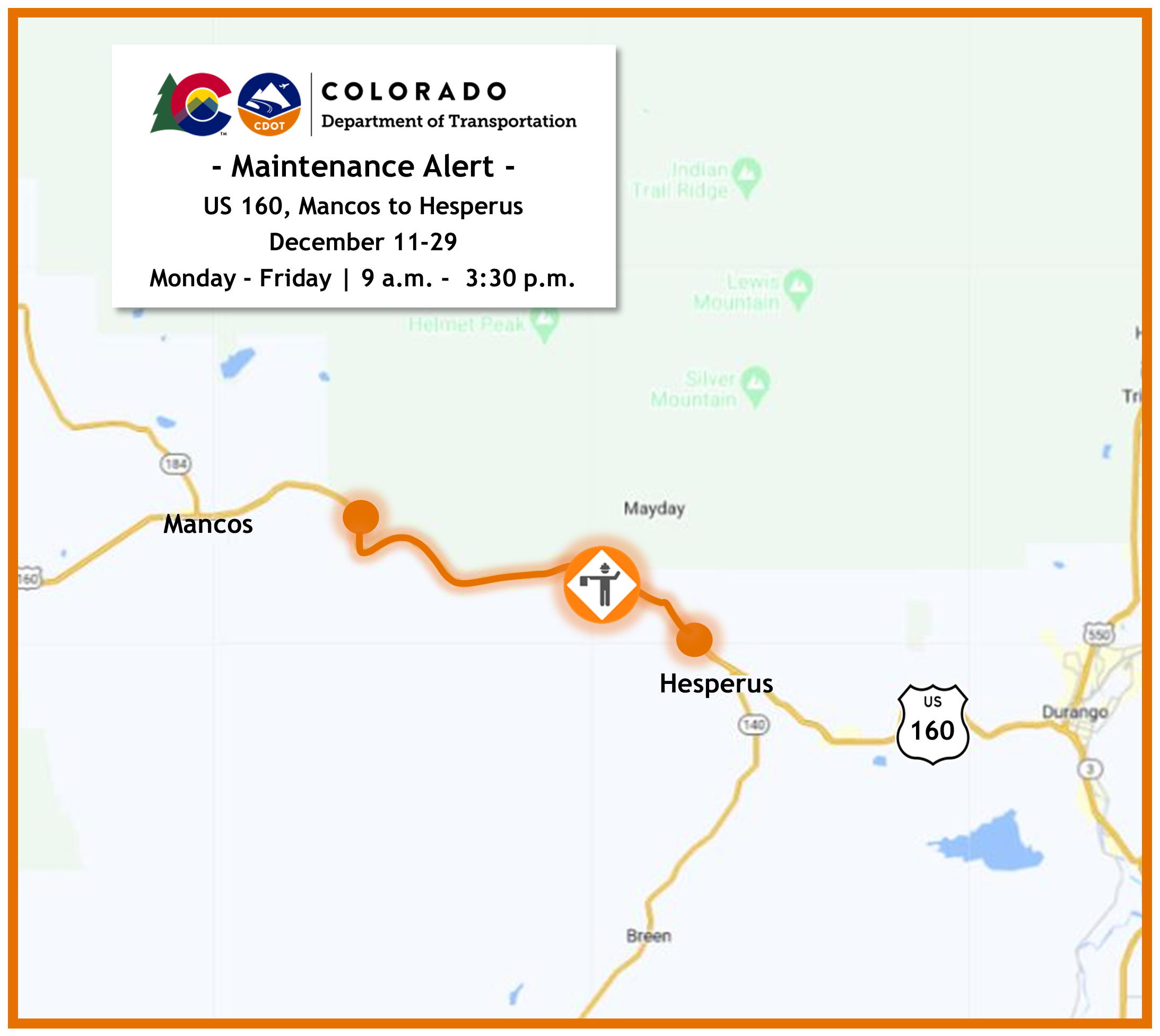 US 160 Crack Sealing Map.png — Colorado Department of Transportation