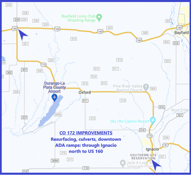 CO 172 project map south of Ignacio US 160 junction at Elmores Corner ...