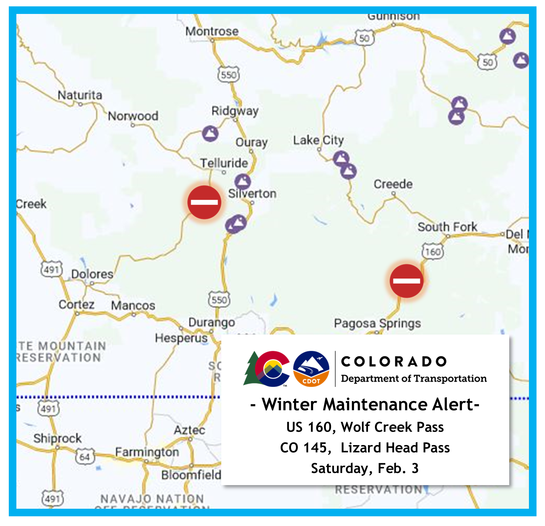 US 160 CO 145 closure map.png — Colorado Department of Transportation
