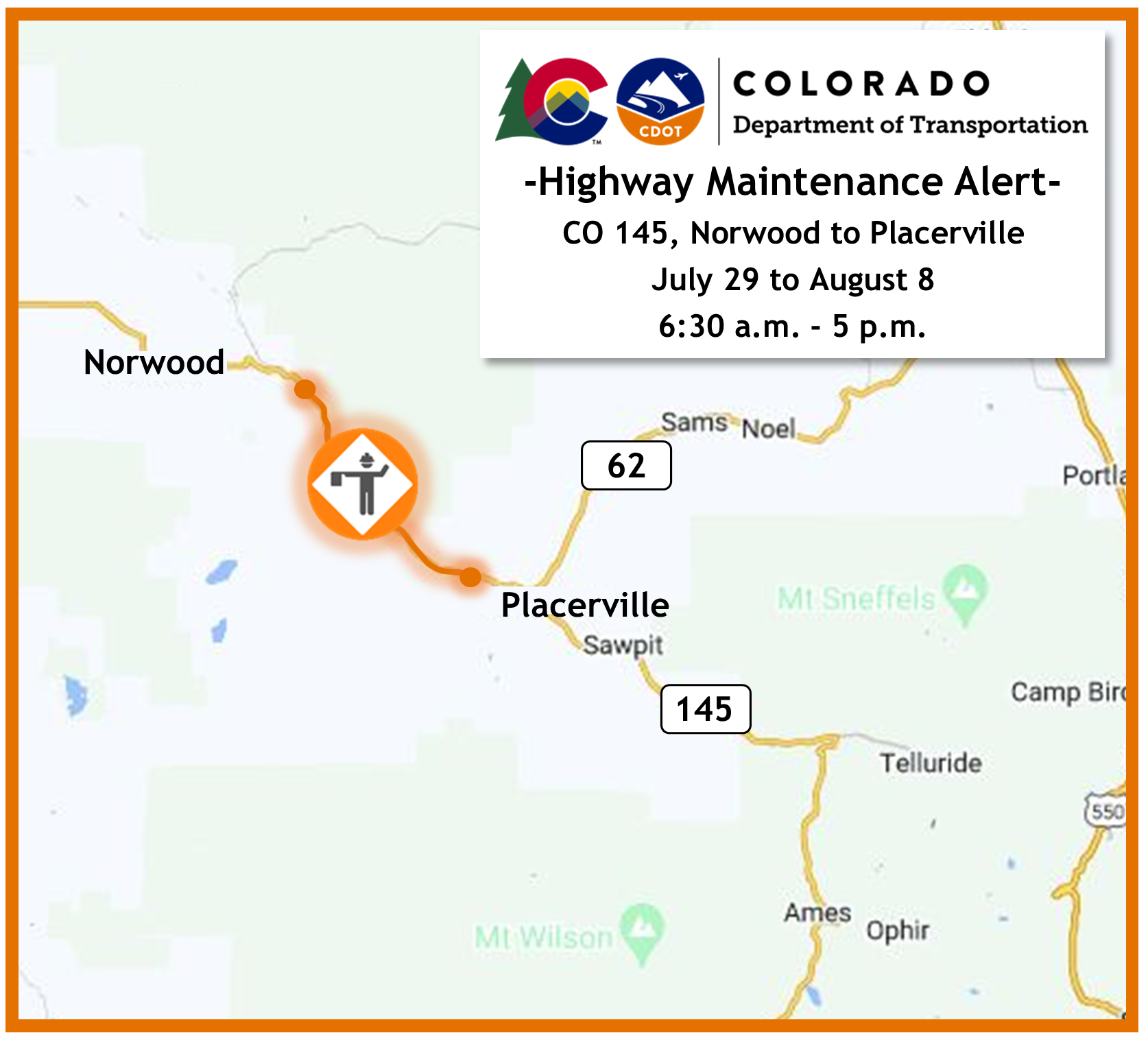 Highway Maintenance Map CO 145 Norwood Placerville.png — Colorado ...