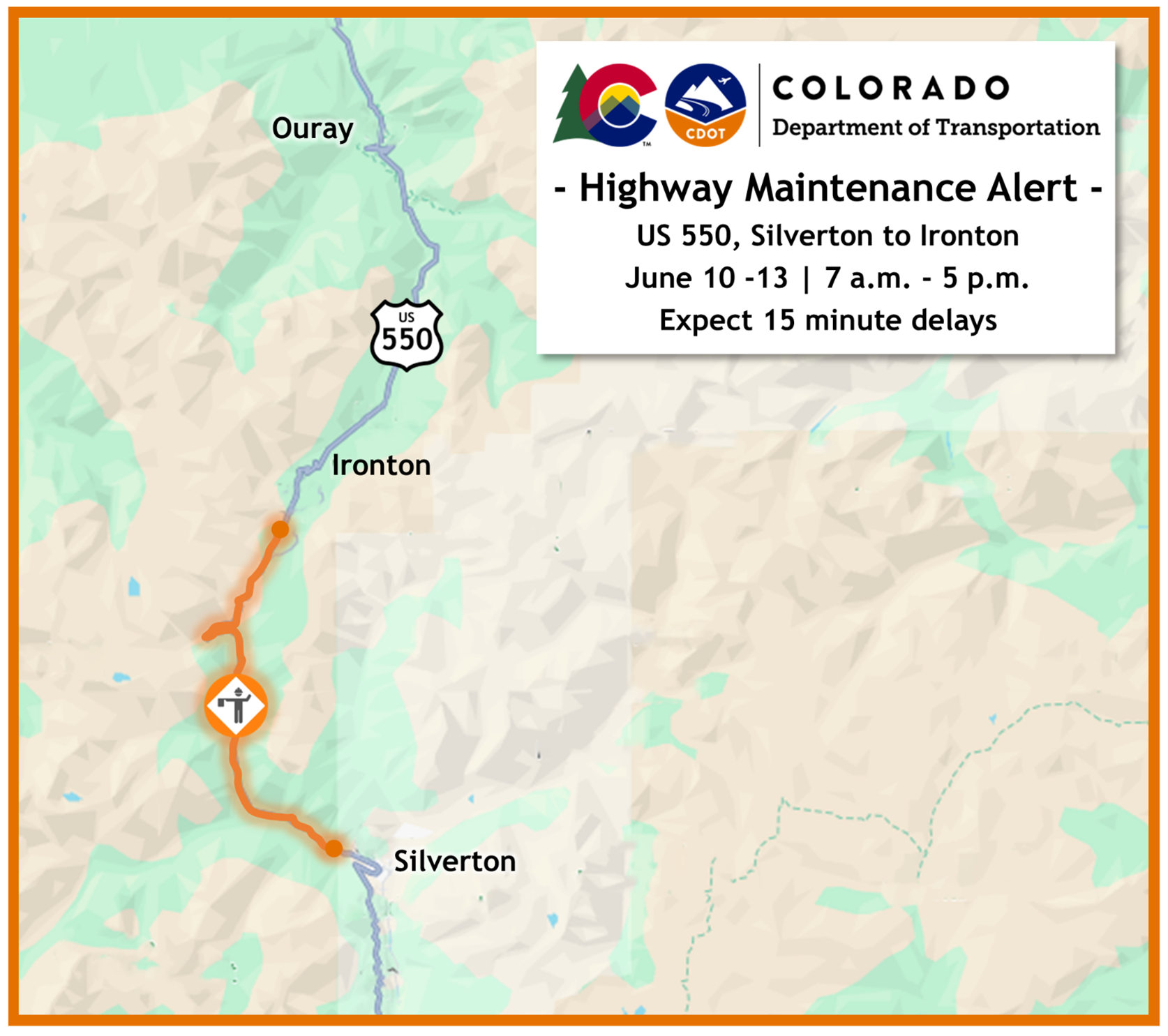 Maintenance Alert Map of culvert work on US 550 Silverton to Ironton ...