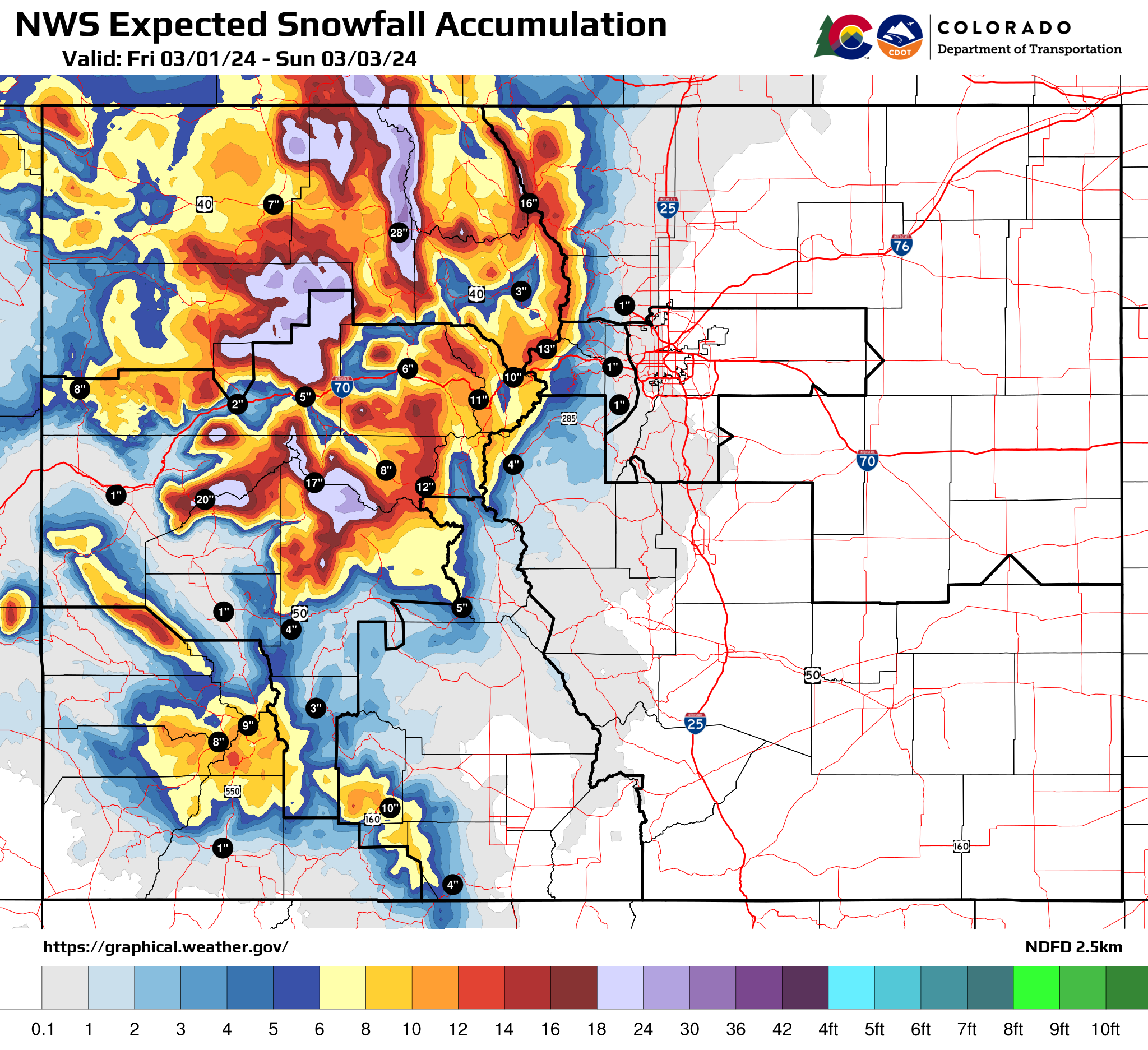 National Weather Service map showing expected snowfall accumulation for ...