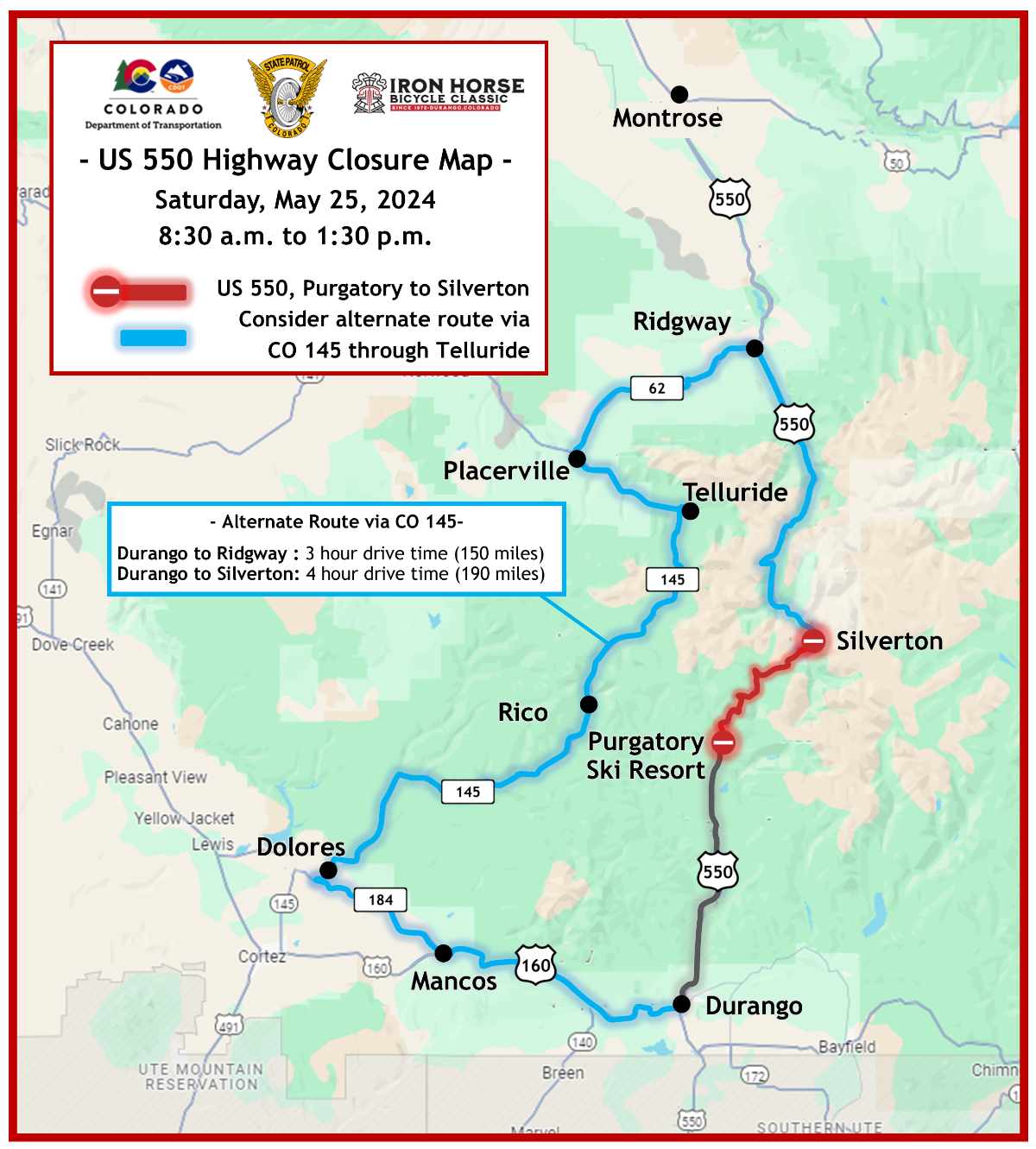 Map of US 550 Closure during 2024 Iron Horse Bicycle Classic.png ...