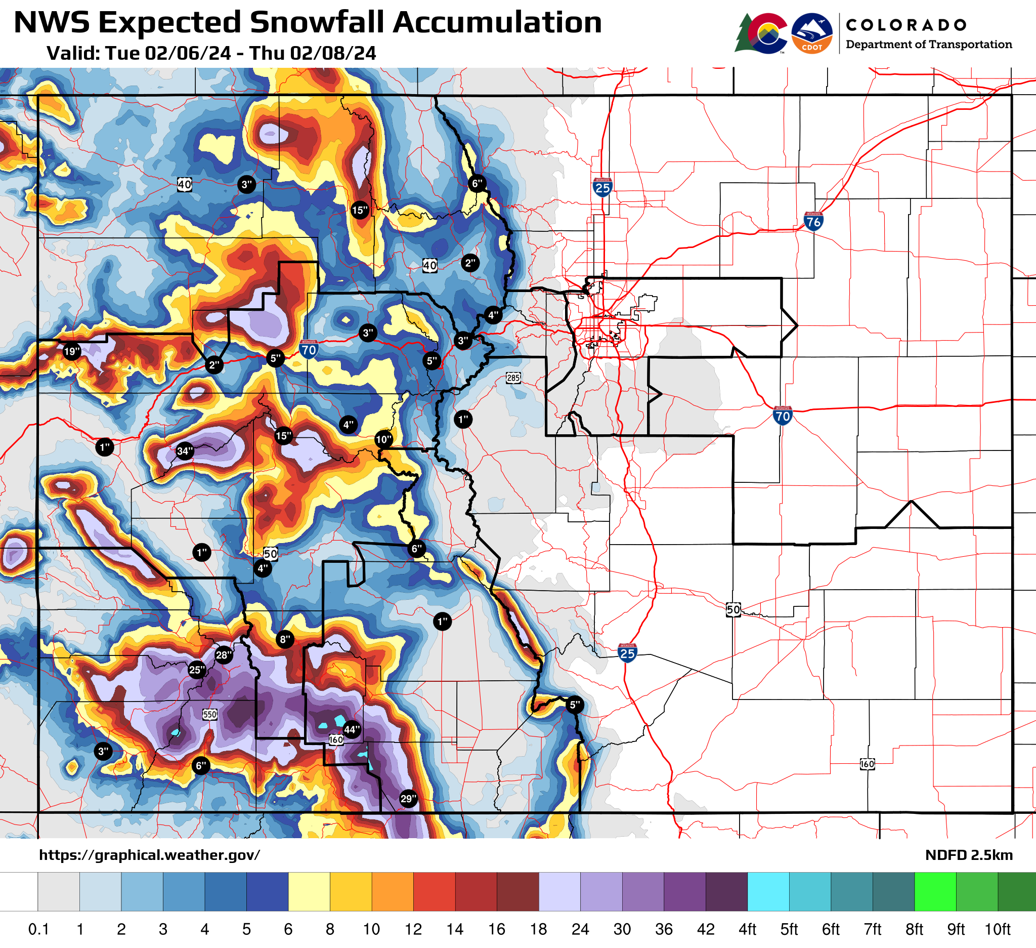 National Weather Service Expected Snowfall Accumulation map for ...