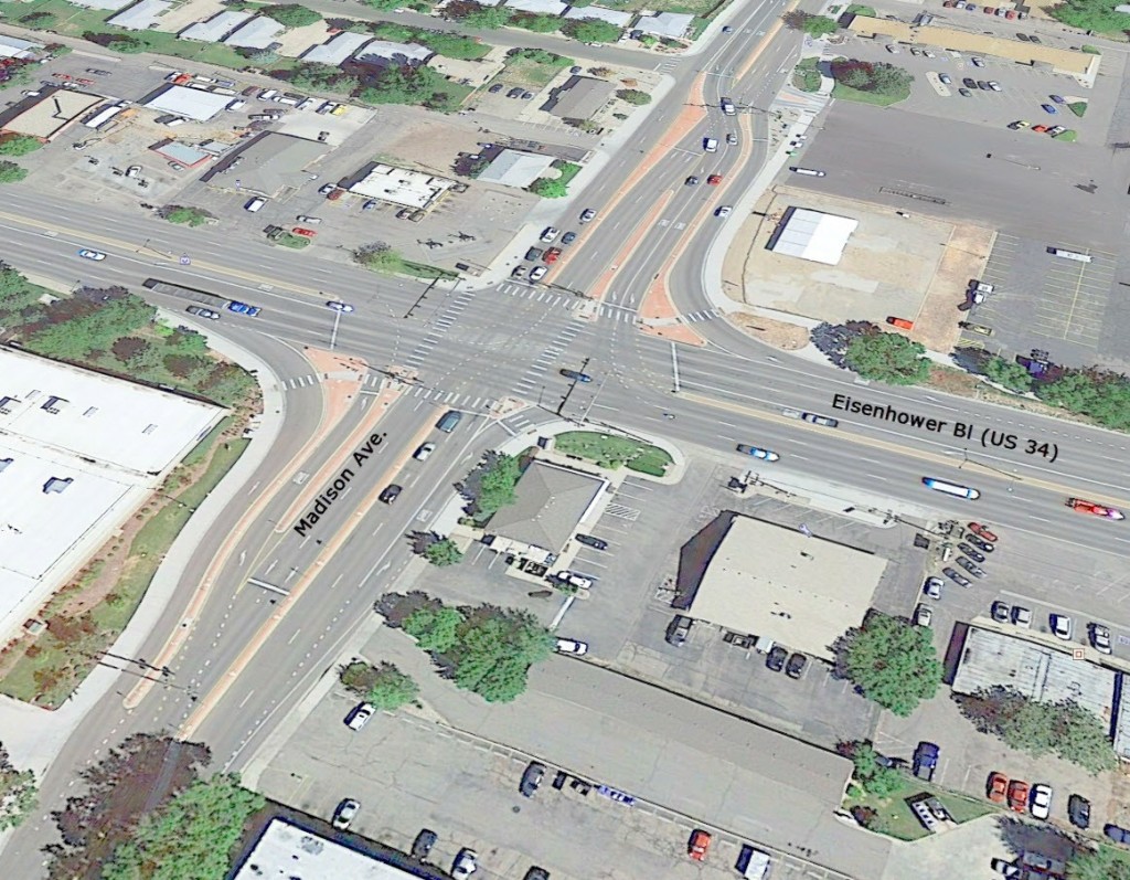 Continuous flow intersection at Madison Avenue and Eisenhower Boulevard ...