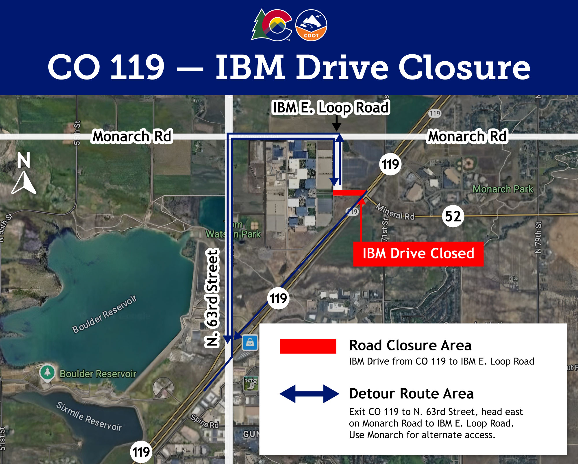 CO 119 Safety & Mobility Improvements CO 119 IBM Drive Road Closure map ...