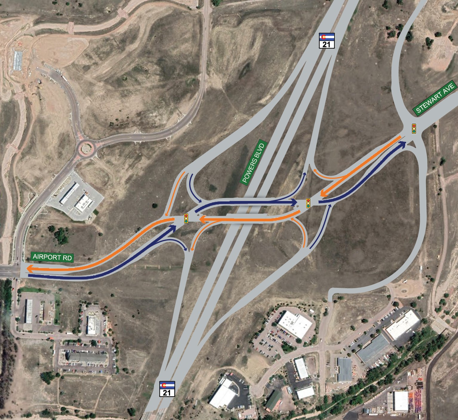 Powers and Airport diverging diamond interchange traffic flow map.jpg ...