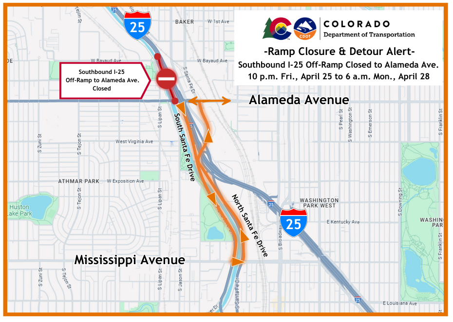 Closure and detour map southbound I-25 Alameda Avenue.png — Colorado ...