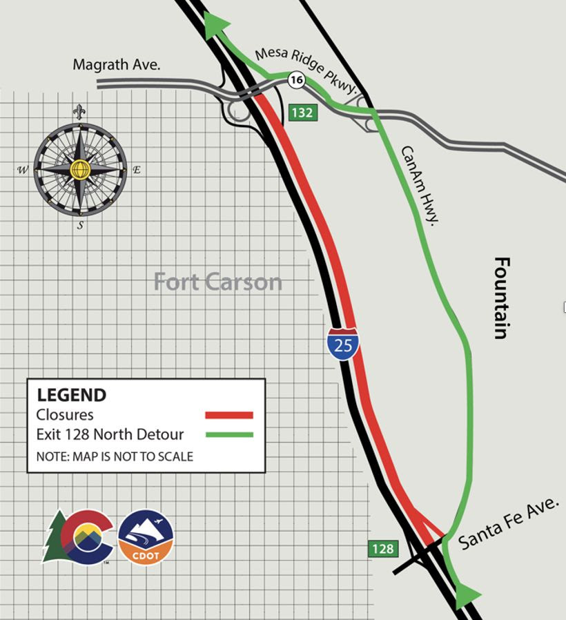 Detour Map Northbound I-25 Closure Between Santa Fe Avenue and Mesa ...