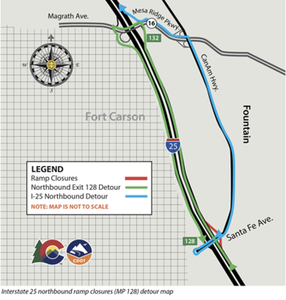 detour map northbound I-25 ramp closures mile 128.jpg — Colorado ...