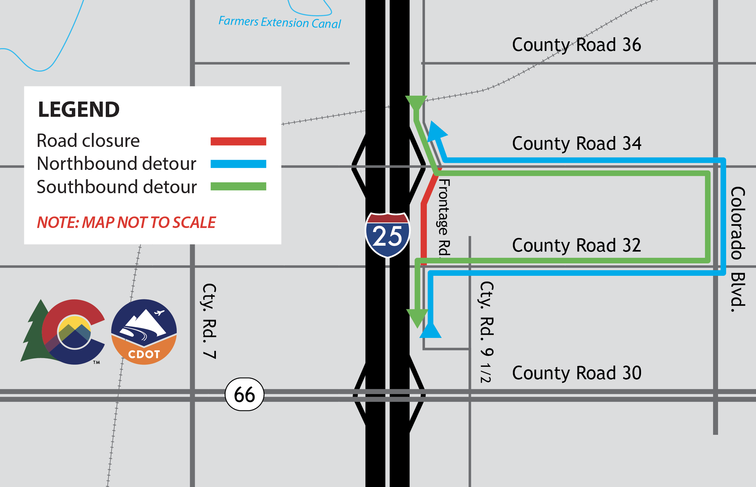 MHT 38 Frontage Road Closure Map Feb 2025 — Colorado Department of ...