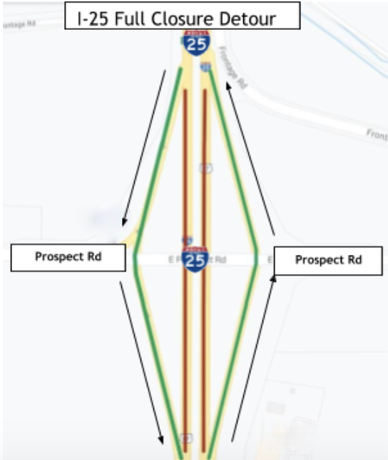 I-25 North Express Lanes I-25 Full Closure Detour map — Colorado ...