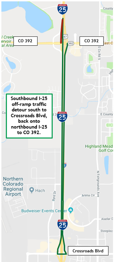 Southbound I-25 on- and off-ramps at CO 392 nighttime full closure 2 ...