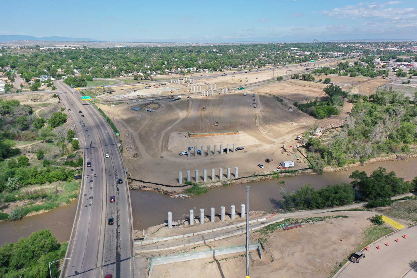 I-25 and US 50B Interchange aerial of bridge progress and work over ...