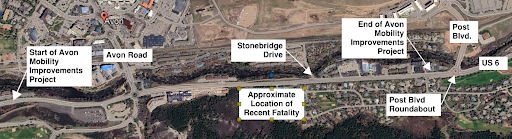 Map of US 6 Post Boulevard project and US 6 Avon Mobility Improvements ...
